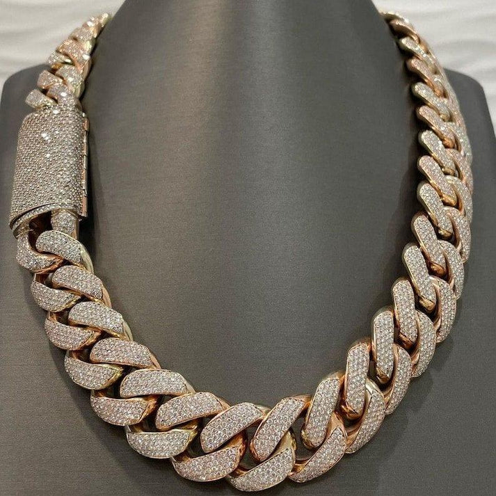 20mm Moissanite Diamonds Studded Cuban Link Two Tone Chain Iced out Ra ...