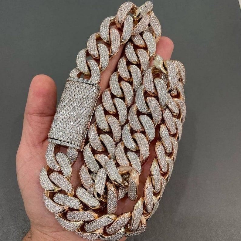 20mm Moissanite Diamonds Studded Cuban Link Two Tone Chain Iced out Ra ...