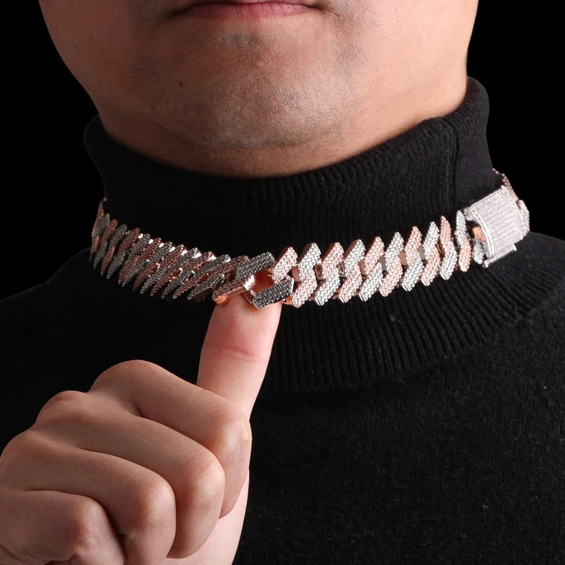 20mm Thick Cut Two Tone Color Iced Out Hip Hop Rapper Miami Cuban Chai ...