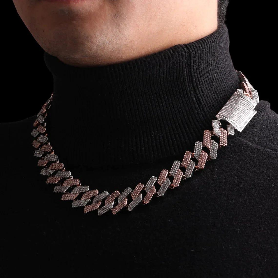 20mm Thick Cut Two Tone Color Iced Out Hip Hop Rapper Miami Cuban Chai ...