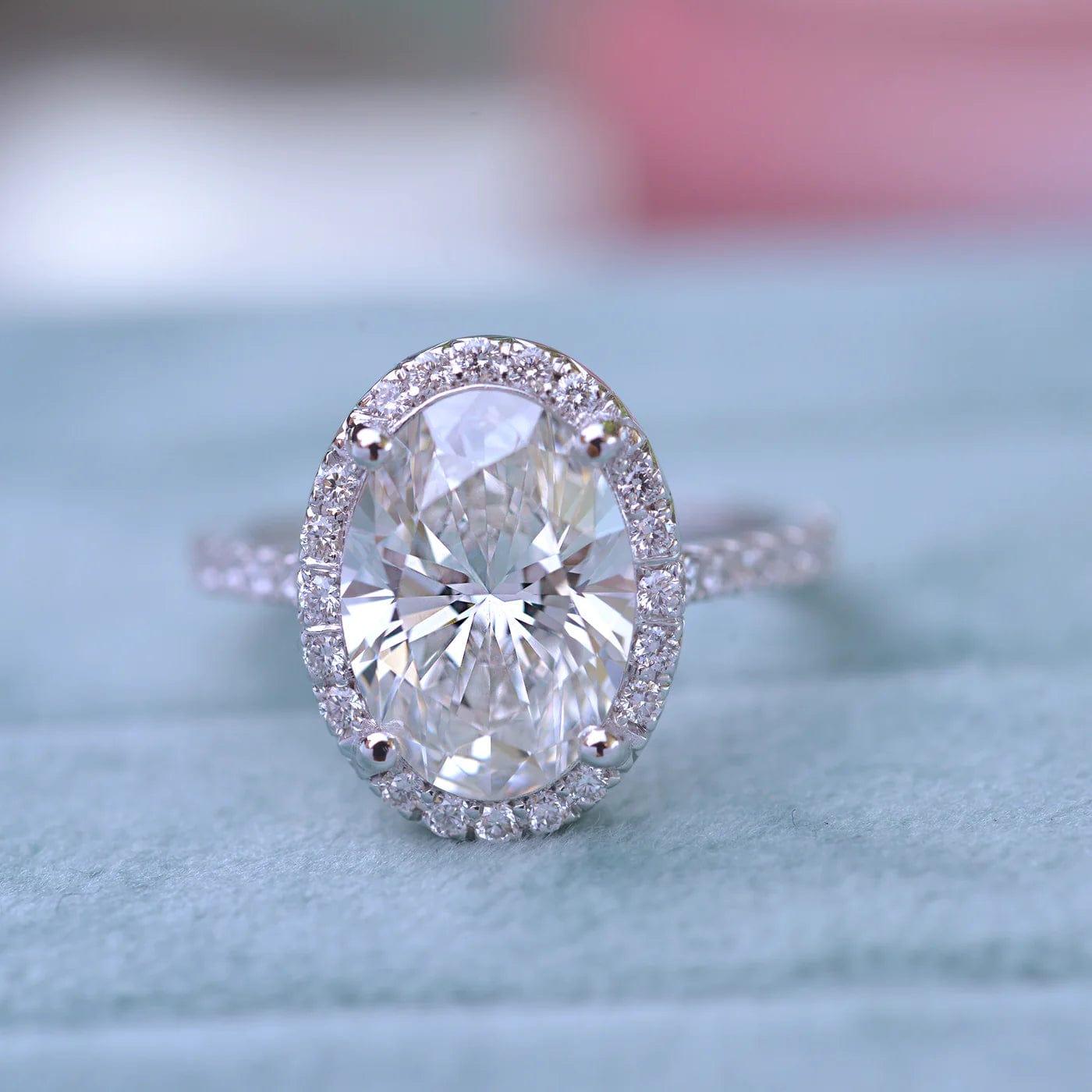 Classic Halo 3CT Oval Cut White Gold Promise Moissanite Engagement Rin