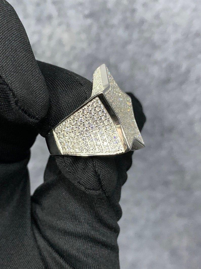 Star shaped Moissanite diamond rapper stylish hip hop ring for men's a